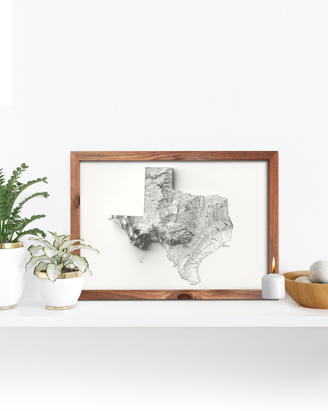 Texas Wall Art With Cities and Natural Landmarks, Texas Map ...