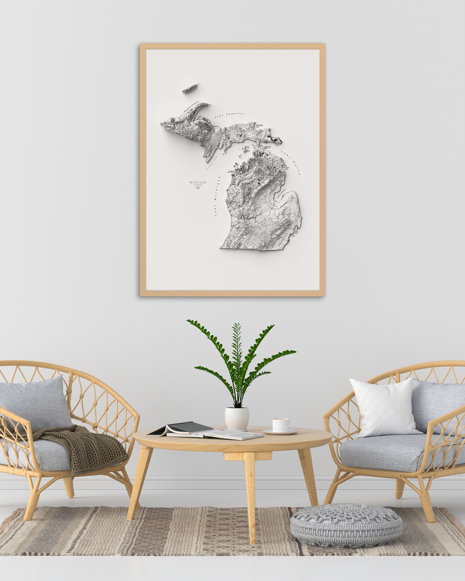 Michigan Map Michigan Wall Art Topographic Map Michigan - Etsy