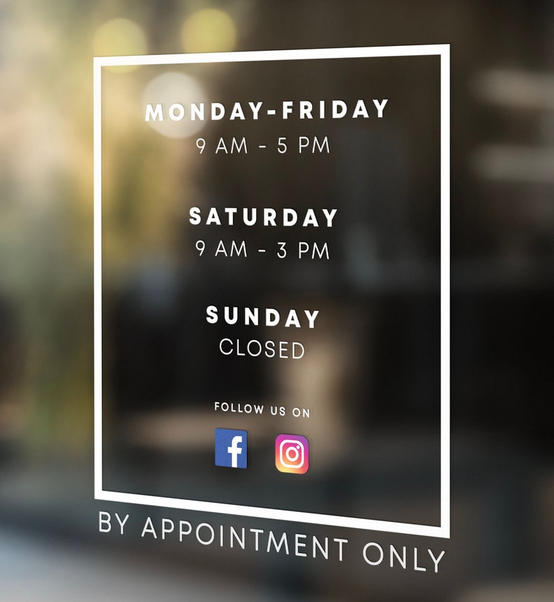 Modern Clean Store Hours Window Decal Store Hours Sticker - Etsy