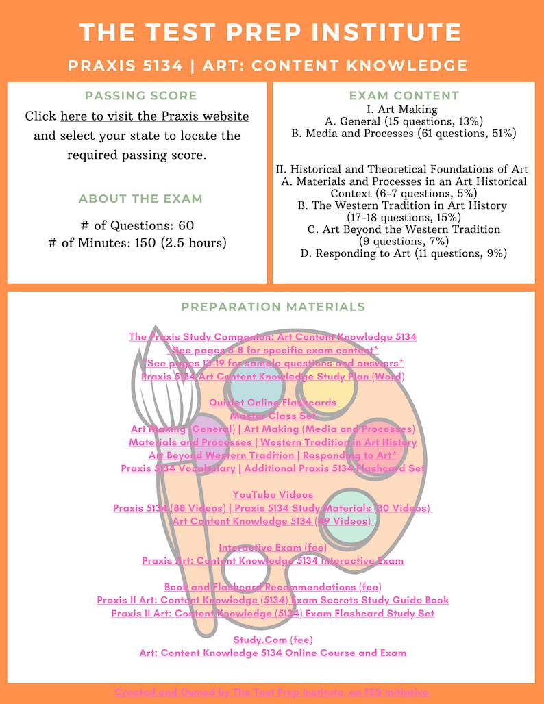 Praxis 5134 Art: Content Knowledge | Resource Guide - Etsy