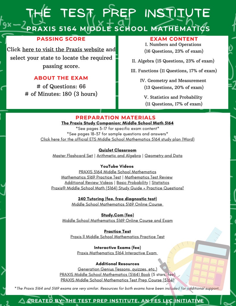 Praxis 5164 | Middle School Mathematics - Etsy