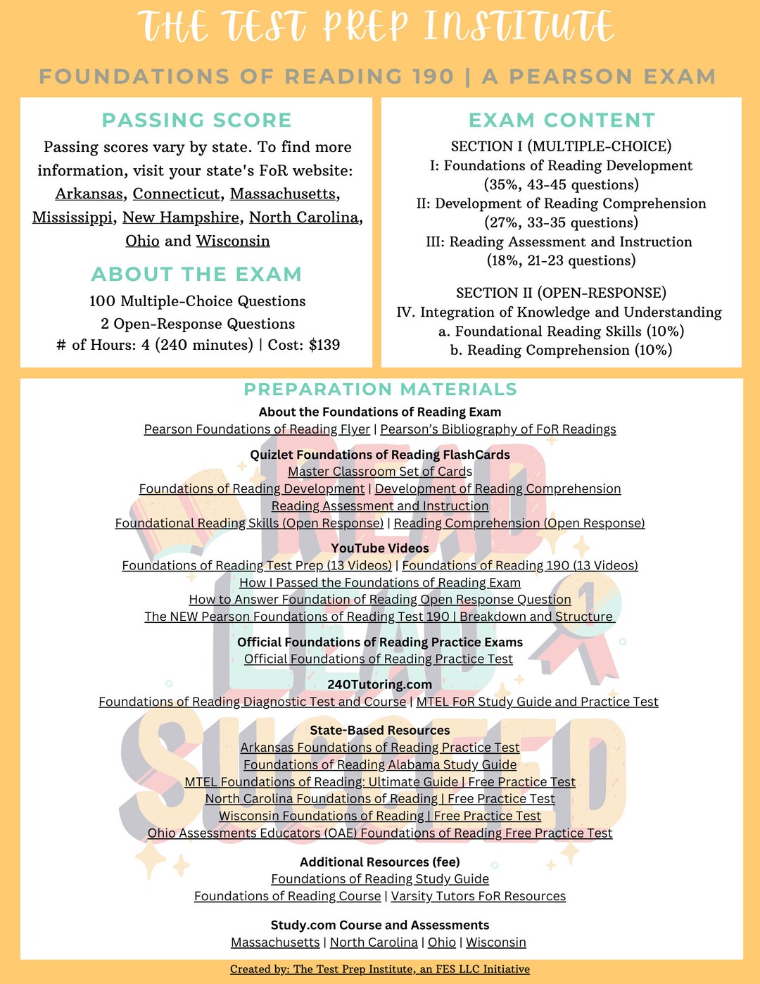 Foundations of Reading (090, 190) | Resource Guide - Etsy