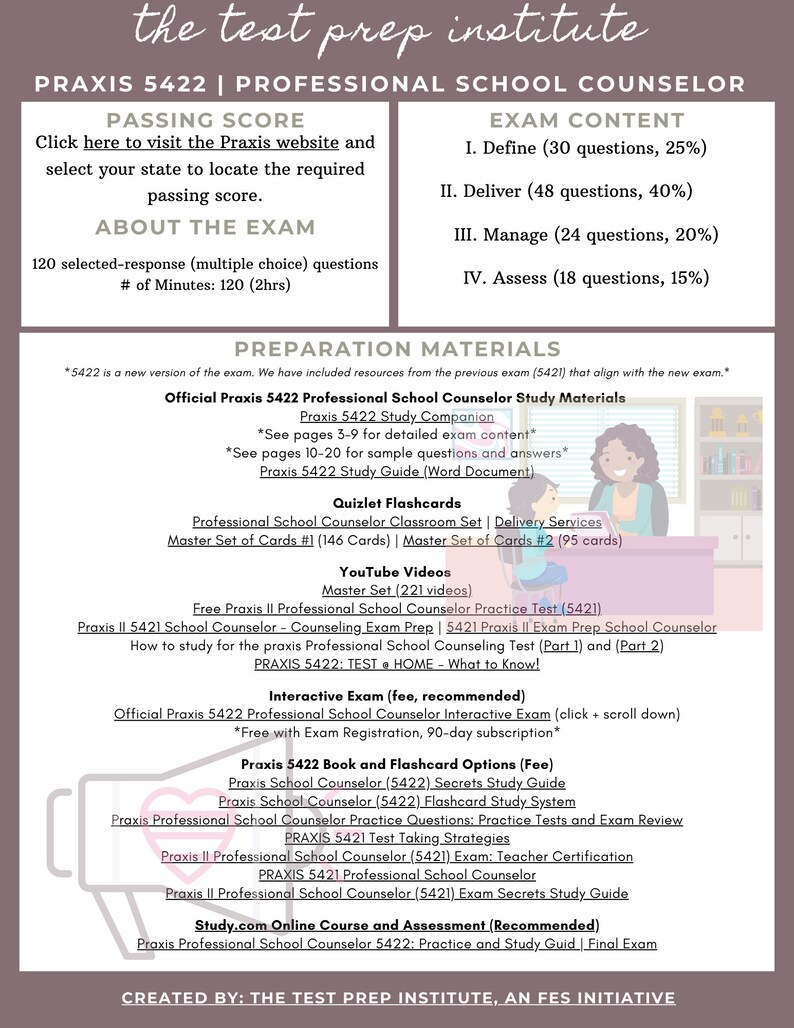 5422 Professional School Counselor | Resource Guide - Etsy