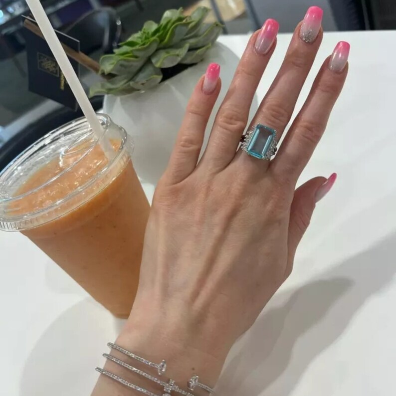 Blue Topaz Women Ring Large Rectangle Gemstone Ring - Etsy