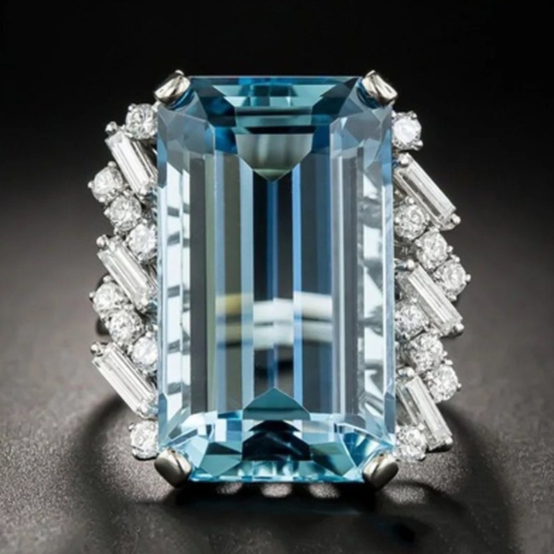 Blue Topaz Women Ring Large Rectangle Gemstone Ring - Etsy
