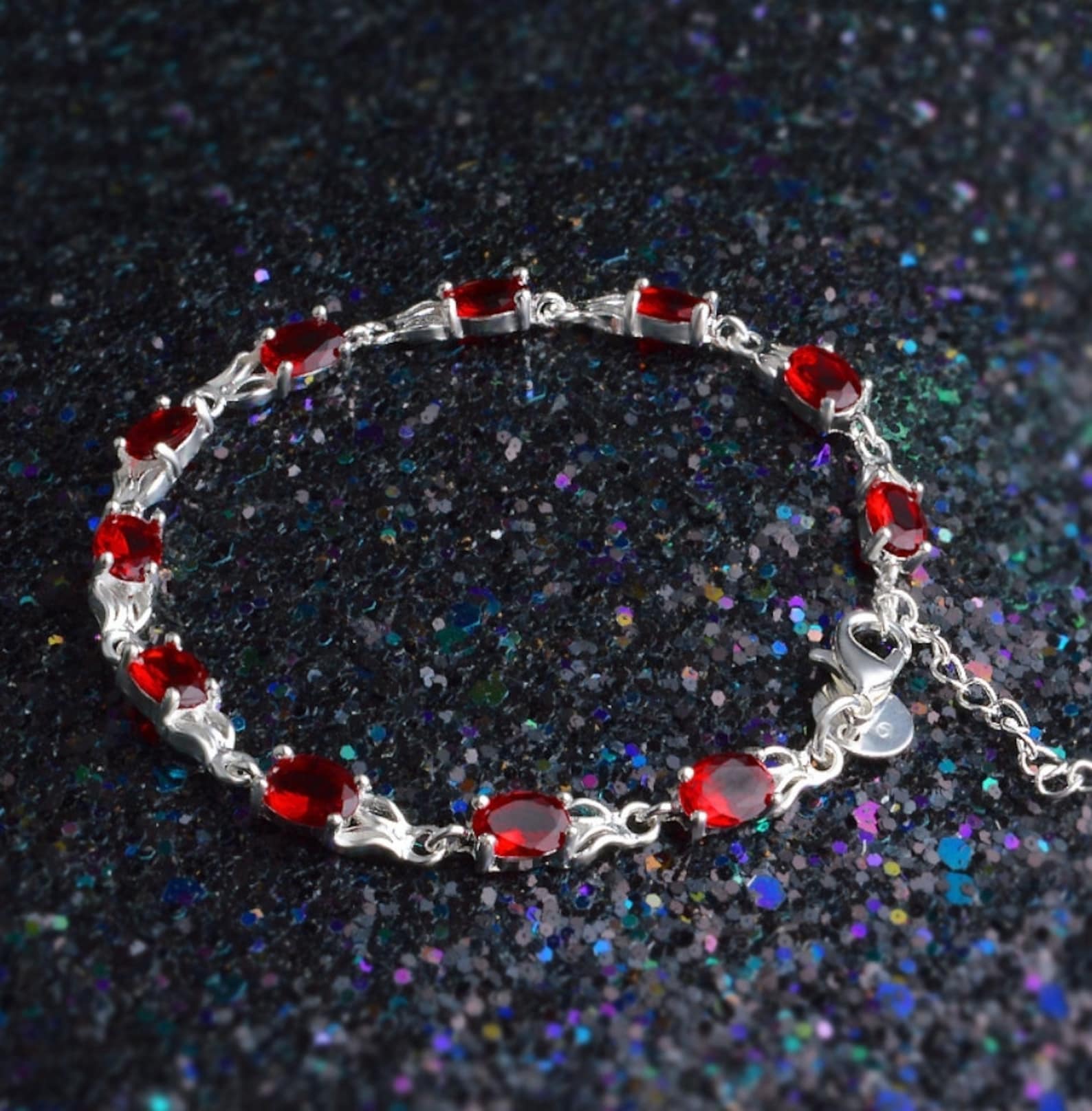 Bracelet Rubis rouge Bracelet chaîne en argent bracelet - Etsy France