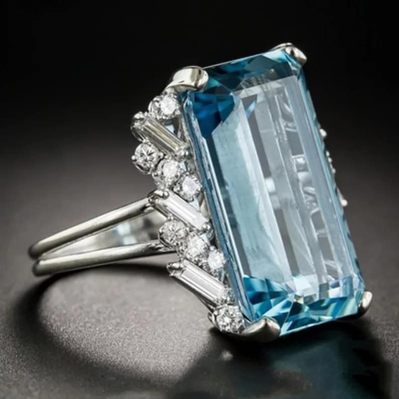 Blue Topaz Women Ring Large Rectangle Gemstone Ring - Etsy