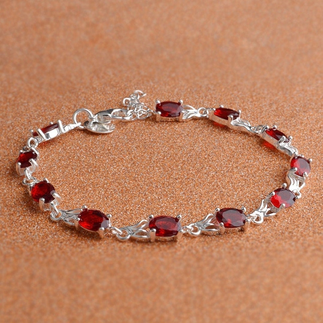 Bracelet Rubis rouge Bracelet chaîne en argent bracelet - Etsy France