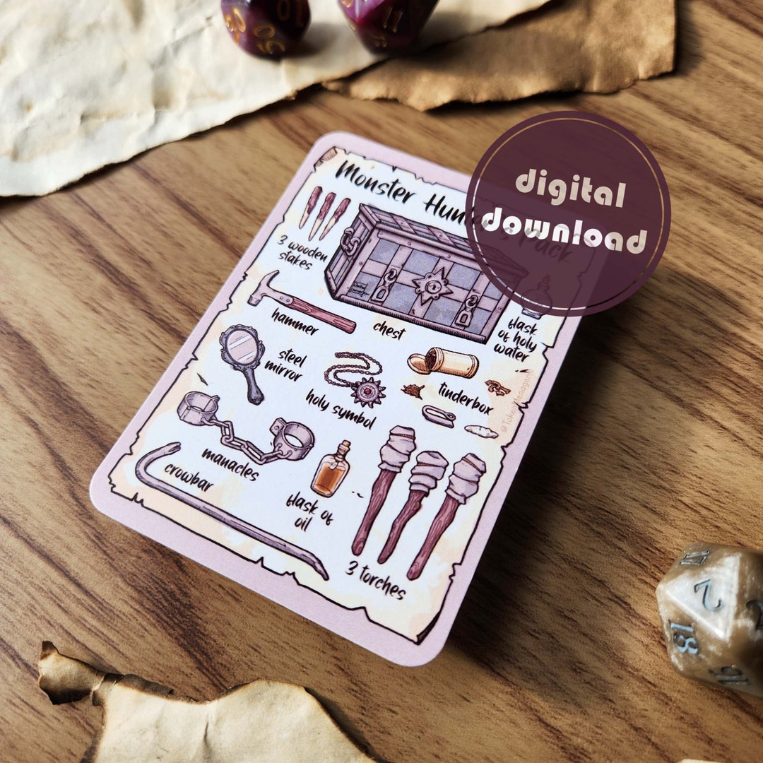 Monster Hunter's Pack Visual Aid Reference Card Digital Download D&D 5E ...