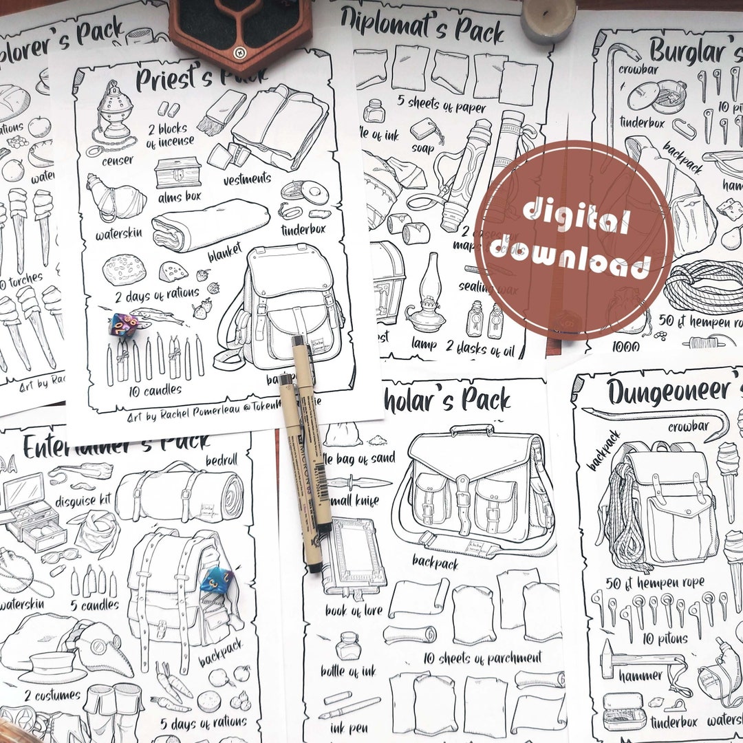 DND Equipment Packs | Complete Set of Visual Aid Coloring Pages ...