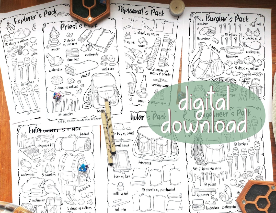 DND Equipment Packs Complete Set of Visual Aid Coloring - Etsy