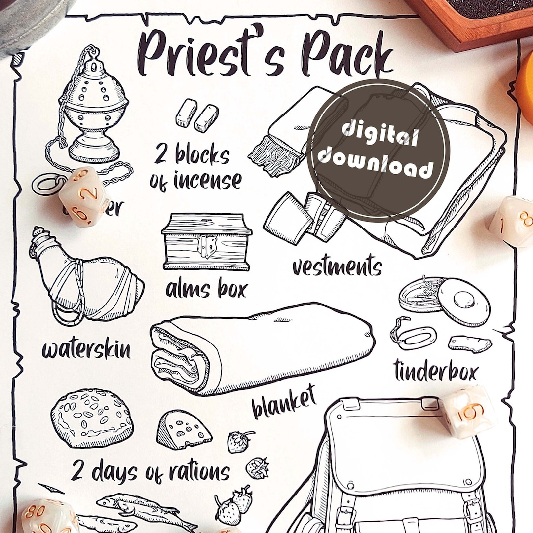 Priest's Pack Visual Aid Coloring Page Digital Download D&D 5e ...