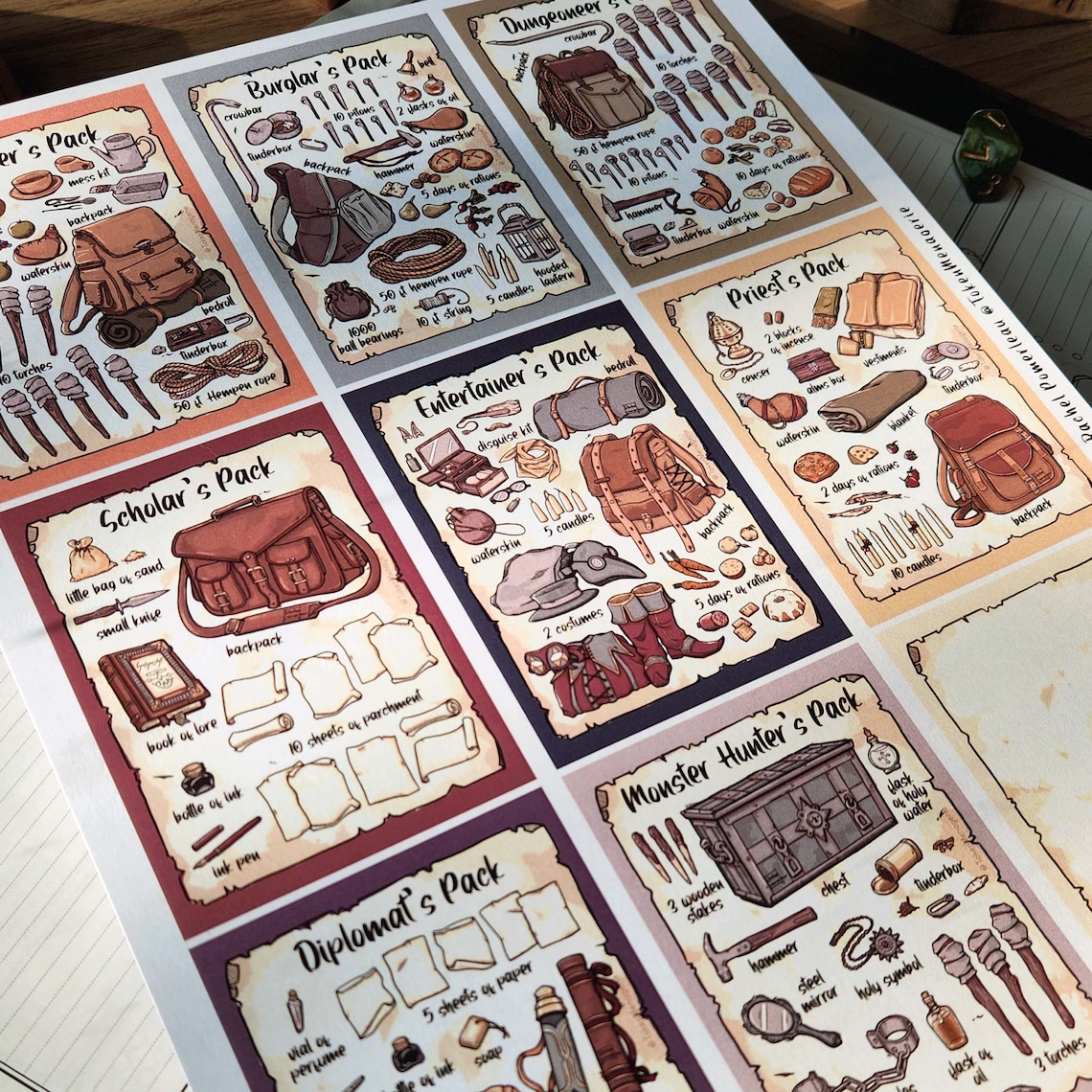 DND Equipment Packs | Complete Set of Visual Aid Reference Cards ...