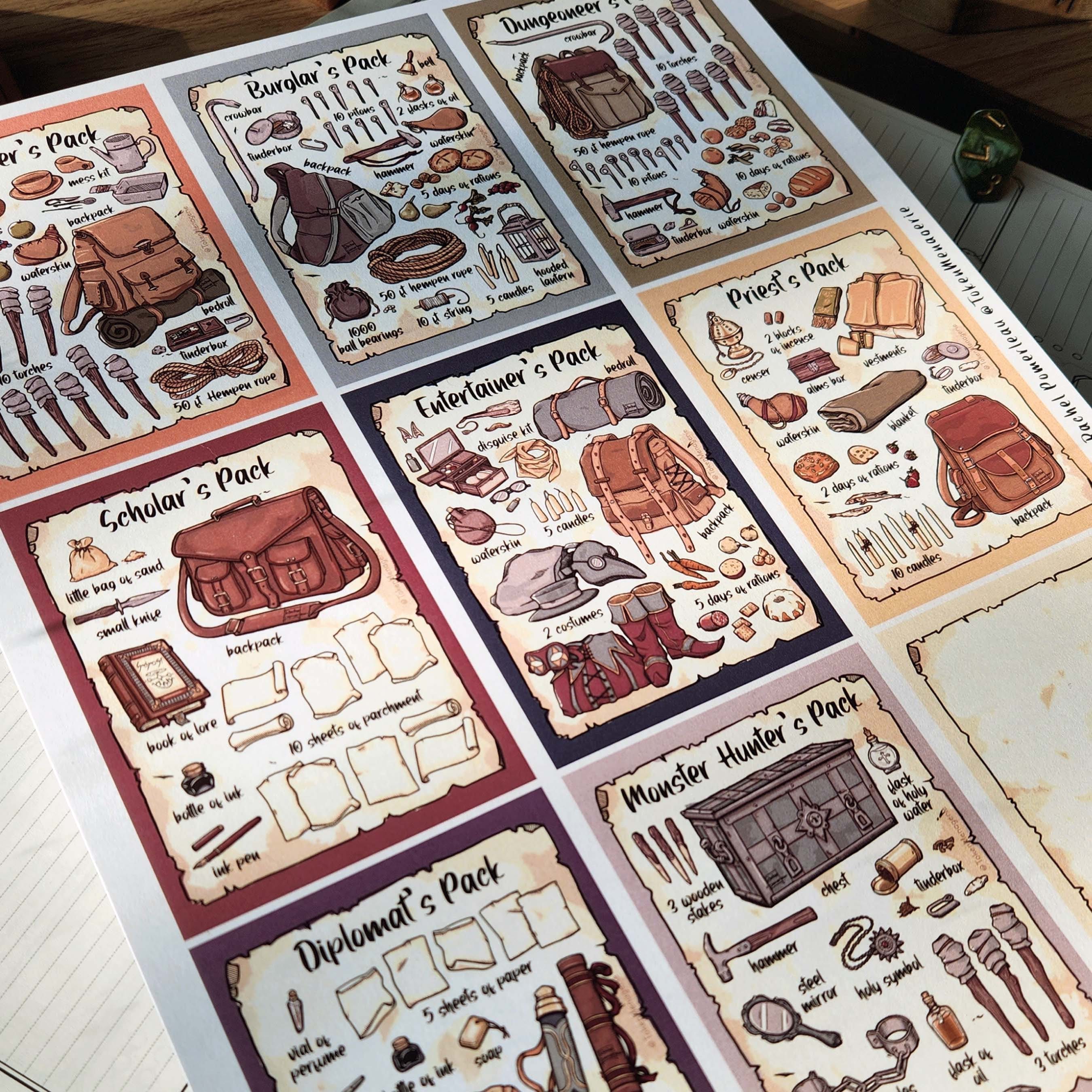 DND Equipment Packs | Complete Set of Visual Aid Reference Cards ...