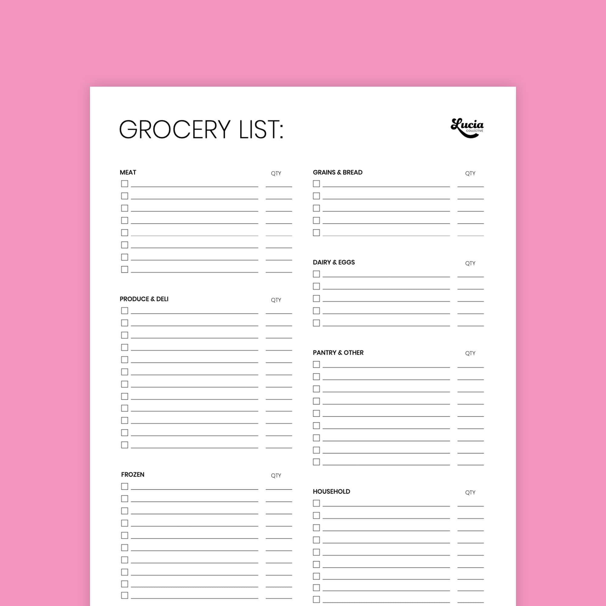 Grocery List With Categories - Printable PDF - Meal Planner, Shopping ...