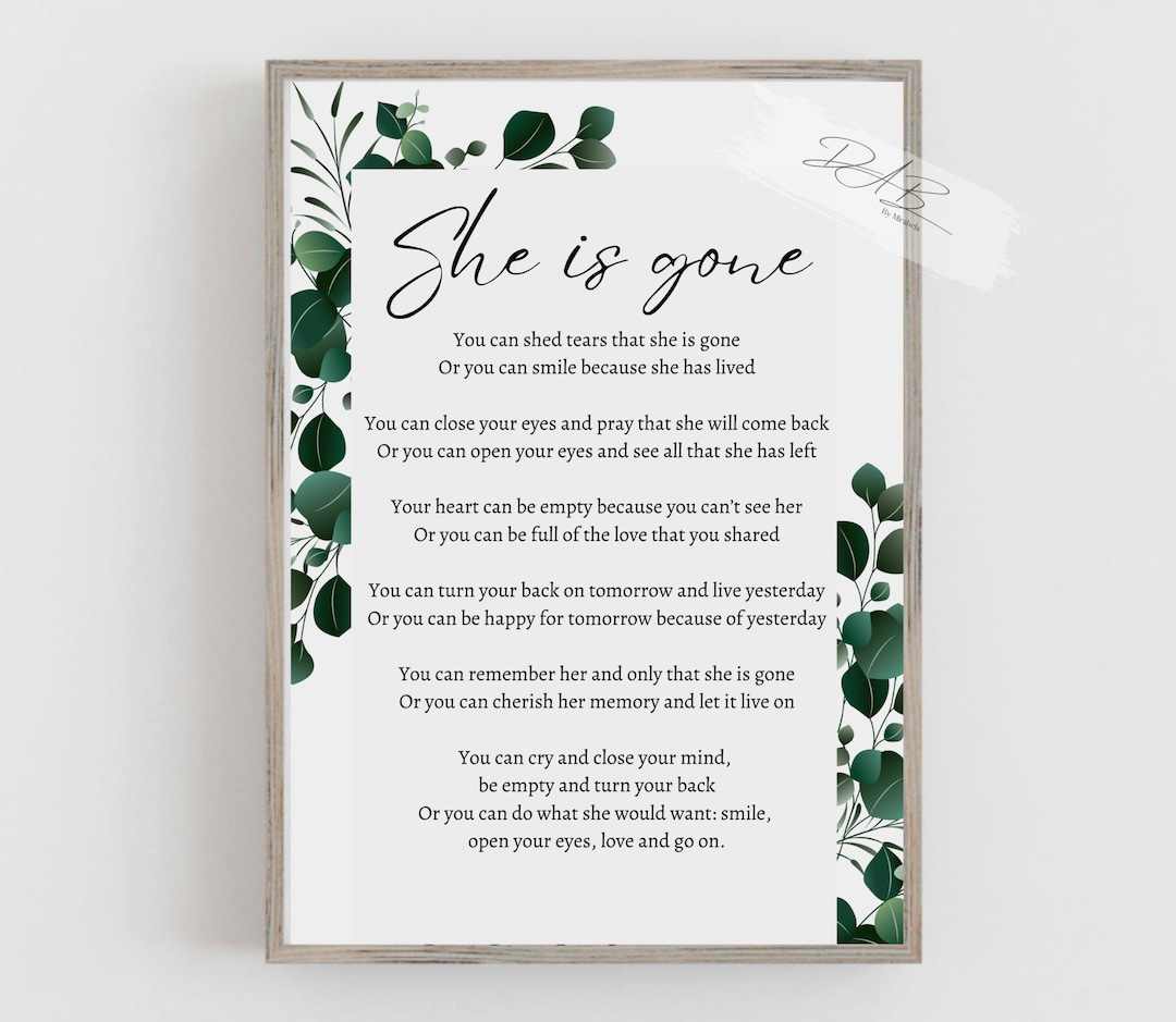 She is Gone David Harkins Poem Funeral Grief - Etsy UK
