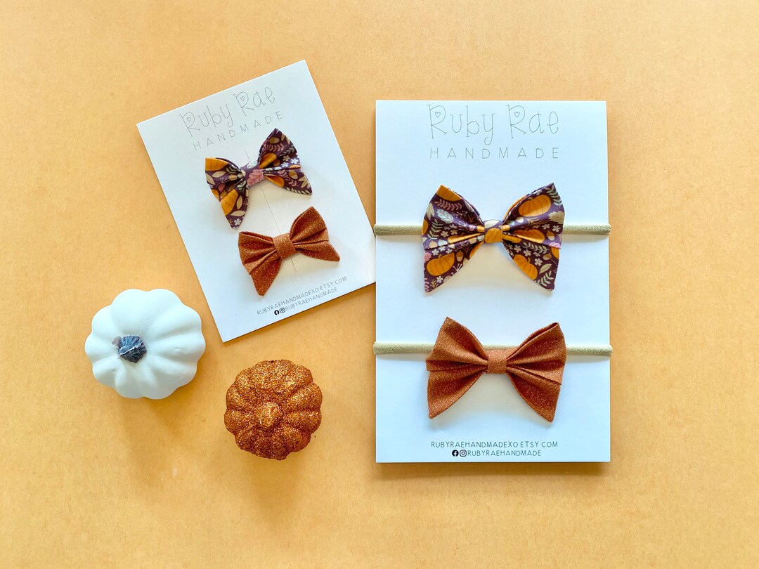 Fall Hair Bow Set / Pumpkin Hair Bow / Orange Glitter Hair - Etsy France