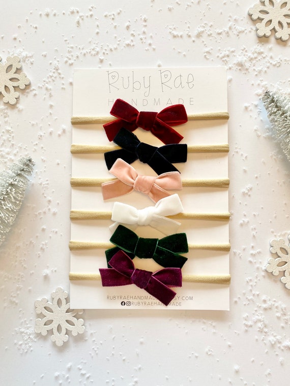 Mini Velvet Hair Bow Set Velvet Ribbon Hair Bows Velvet | Etsy