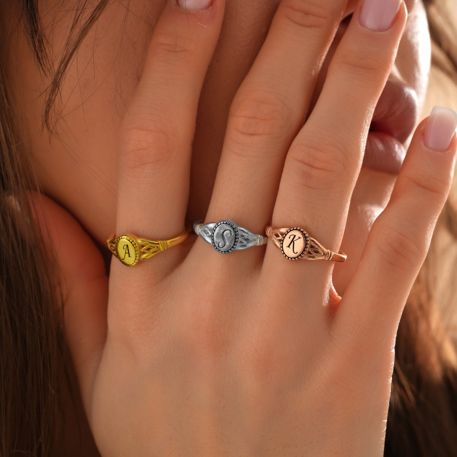 Custom Oval Signet Ring,dainty Engraved Initial Ring,personalized ...