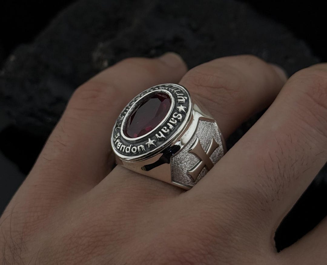 Customizable Silver Cross Ring With Rubystone – Men's Religious Bishop ...