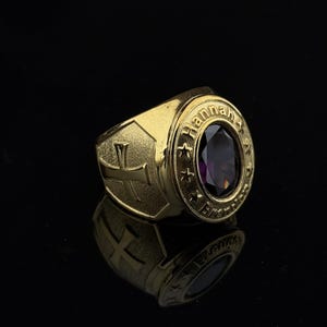 Personalized 18K Gold Bishop Ring With Cross & Gemstone – Custom Name ...