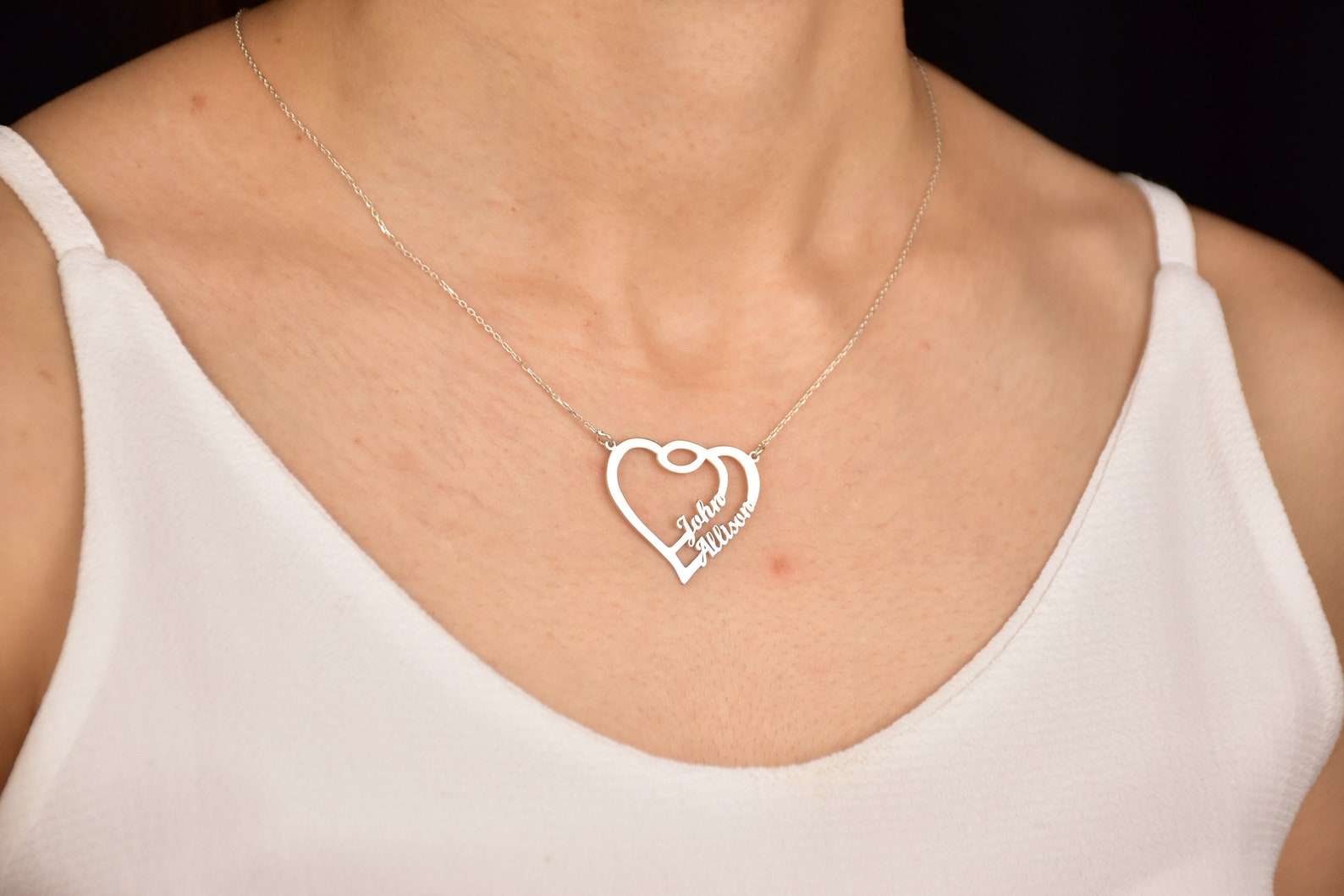 Custom Heart Necklace,personalized Heart Necklace,custom 2 Name ...