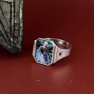 Custom Memorial Photo Ring With Birthstone, Personalized Portrait Ring ...