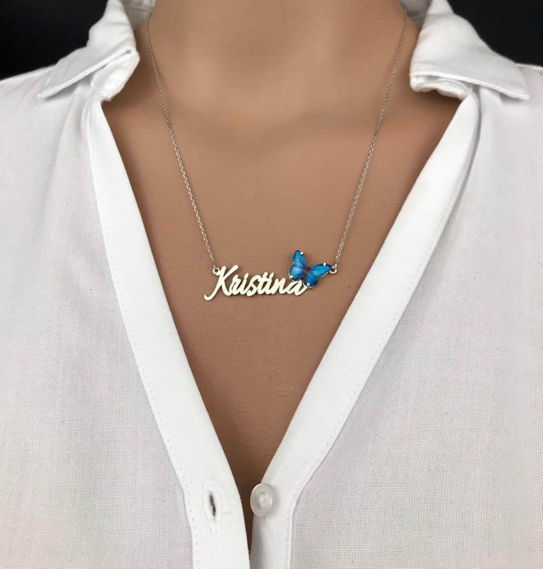 Personalized Butterfly Custom Name Necklace in Sterling Silver, Dainty ...