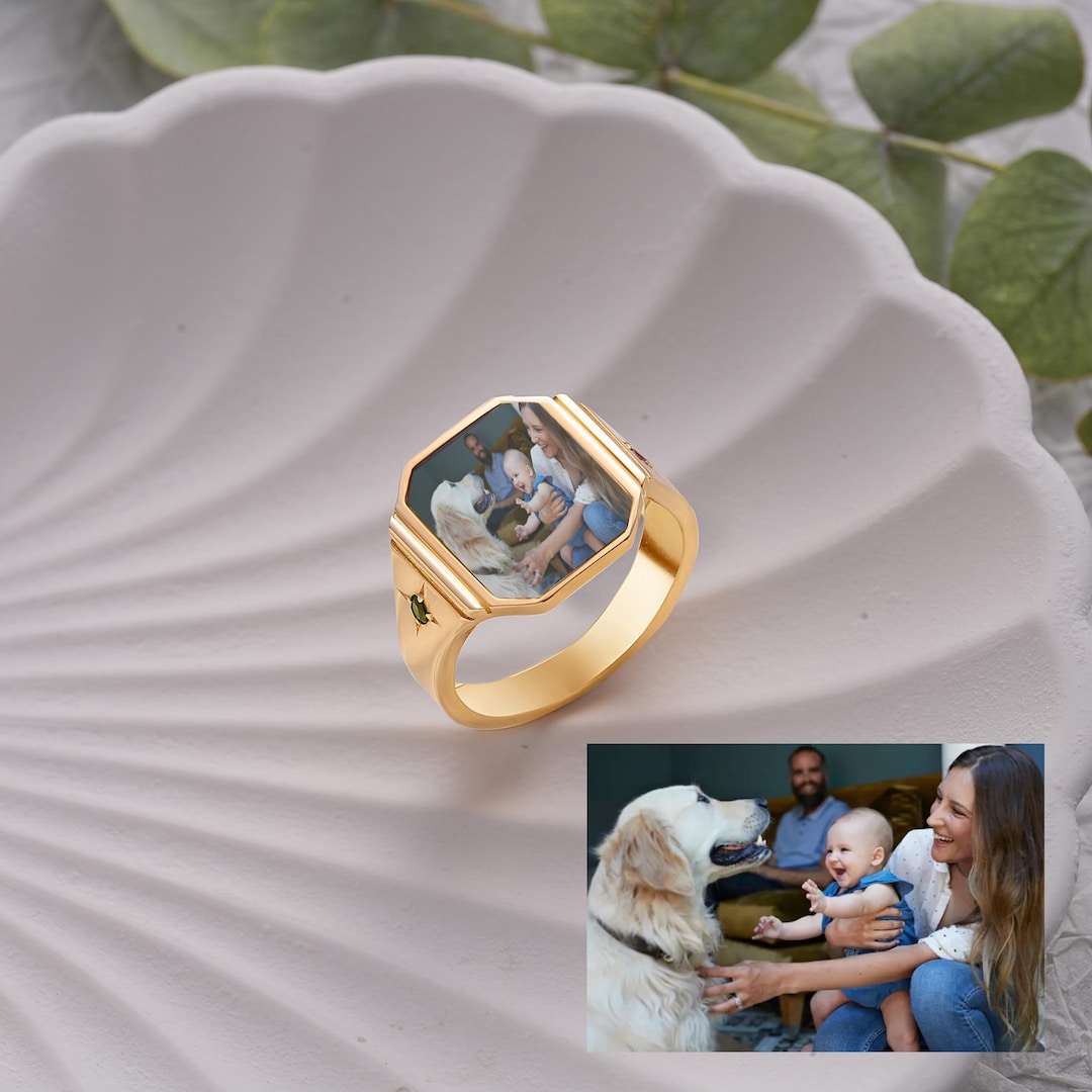 Custom Memorial Photo Ring With Birthstone, Personalized Portrait Ring ...