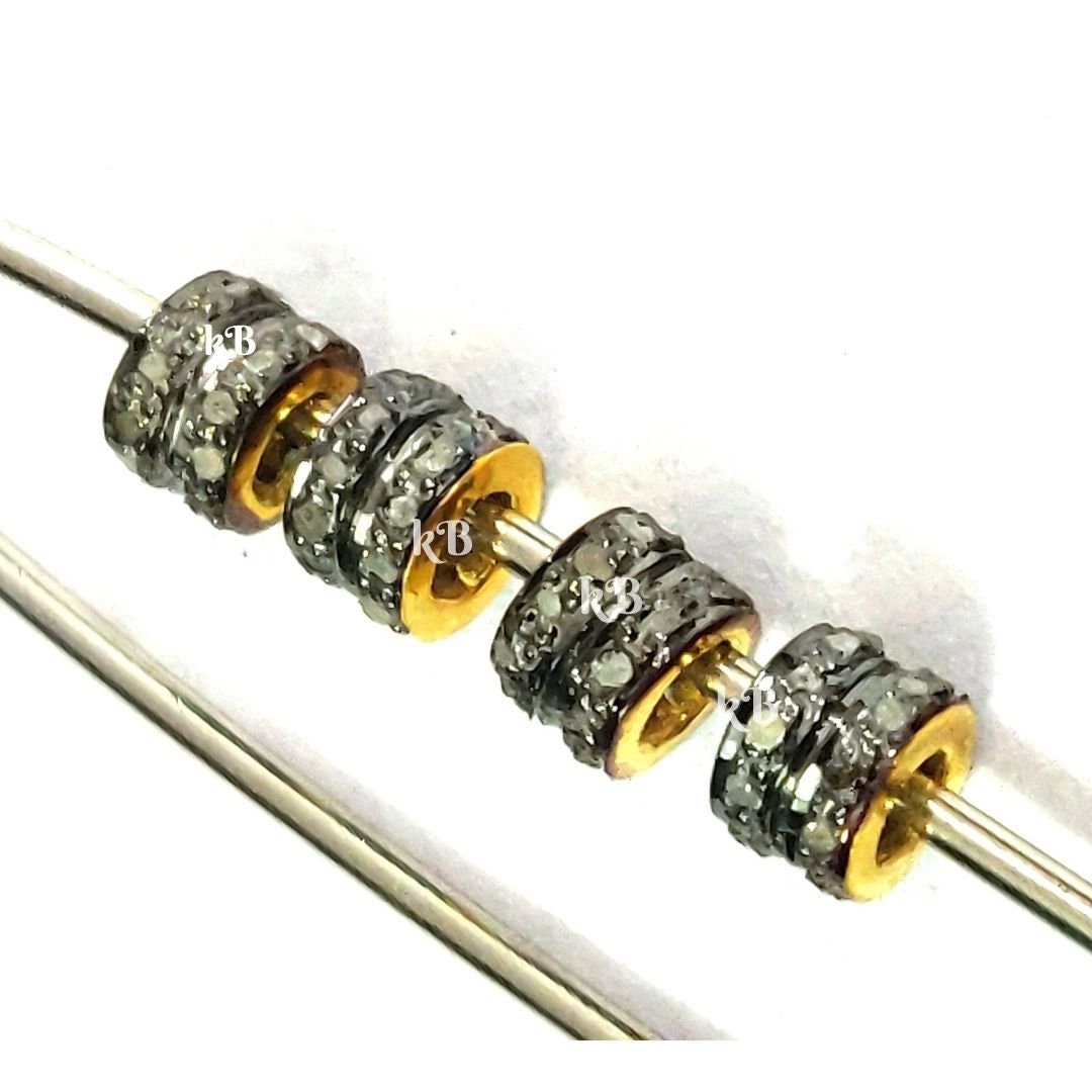 1 Pair Pave Diamond Spacer Wheel Beads, 925 Sterling Silver, Pave ...