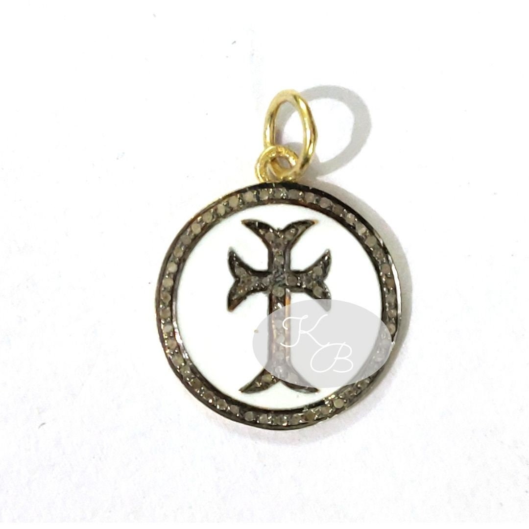 1 pc white enamel round cross pendant silver pendant enamel | Etsy