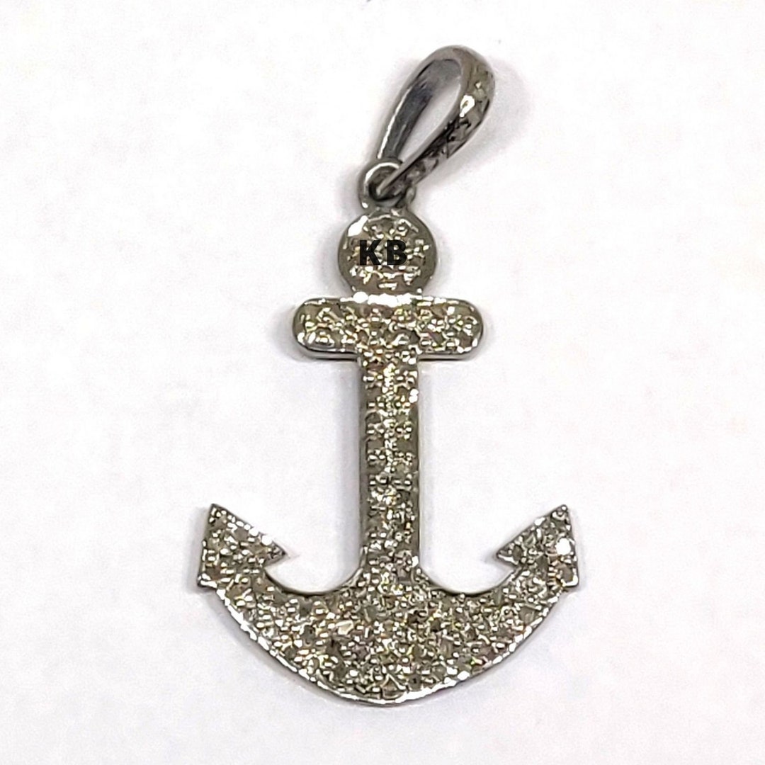 Pave Diamond Anchor Pendant: Handmade Oxidized Sterling Silver Charm - Etsy