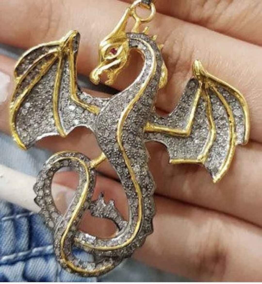 Pave Diamond Flying Dragon Pendant in Sterling Silver, Pave Diamond ...