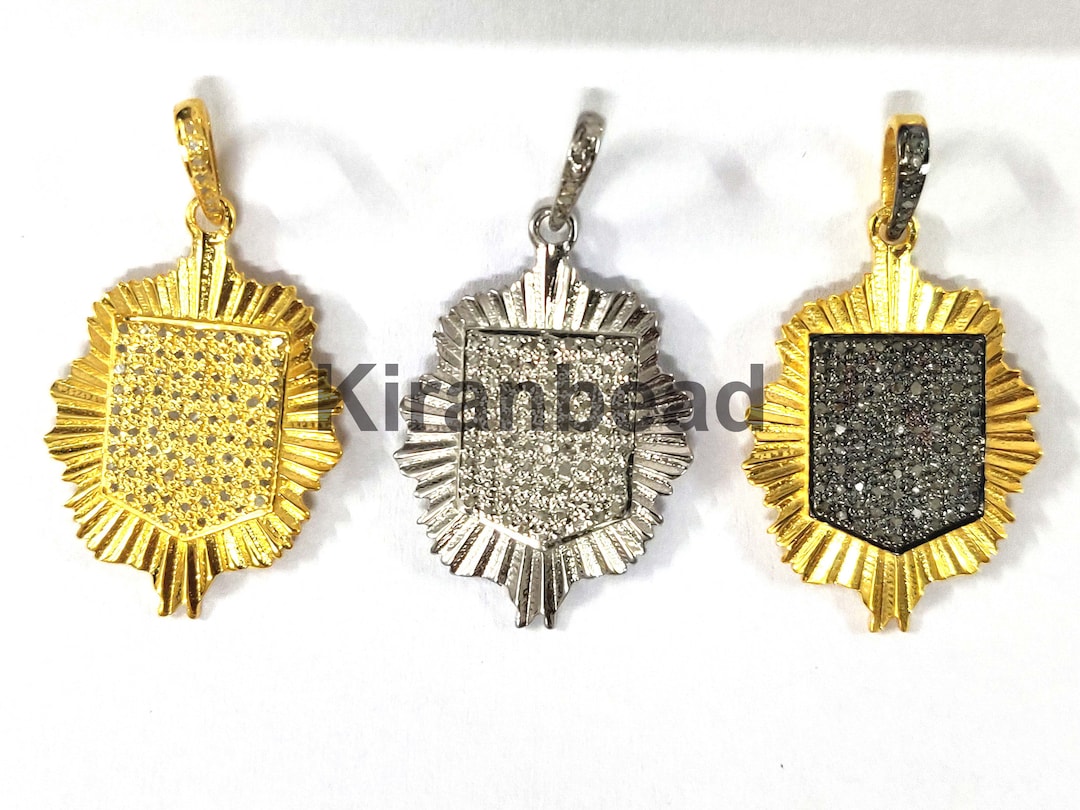 Pave Diamond Pendant, Pave Diamond Shield Pendant, 925 Sterling Silver ...