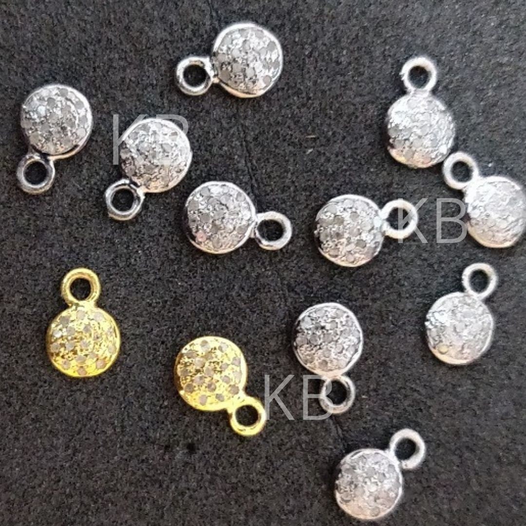 Pave Diamond Silver Disc Charm, Round Disc, Diamond Disc Pendant, Pave ...