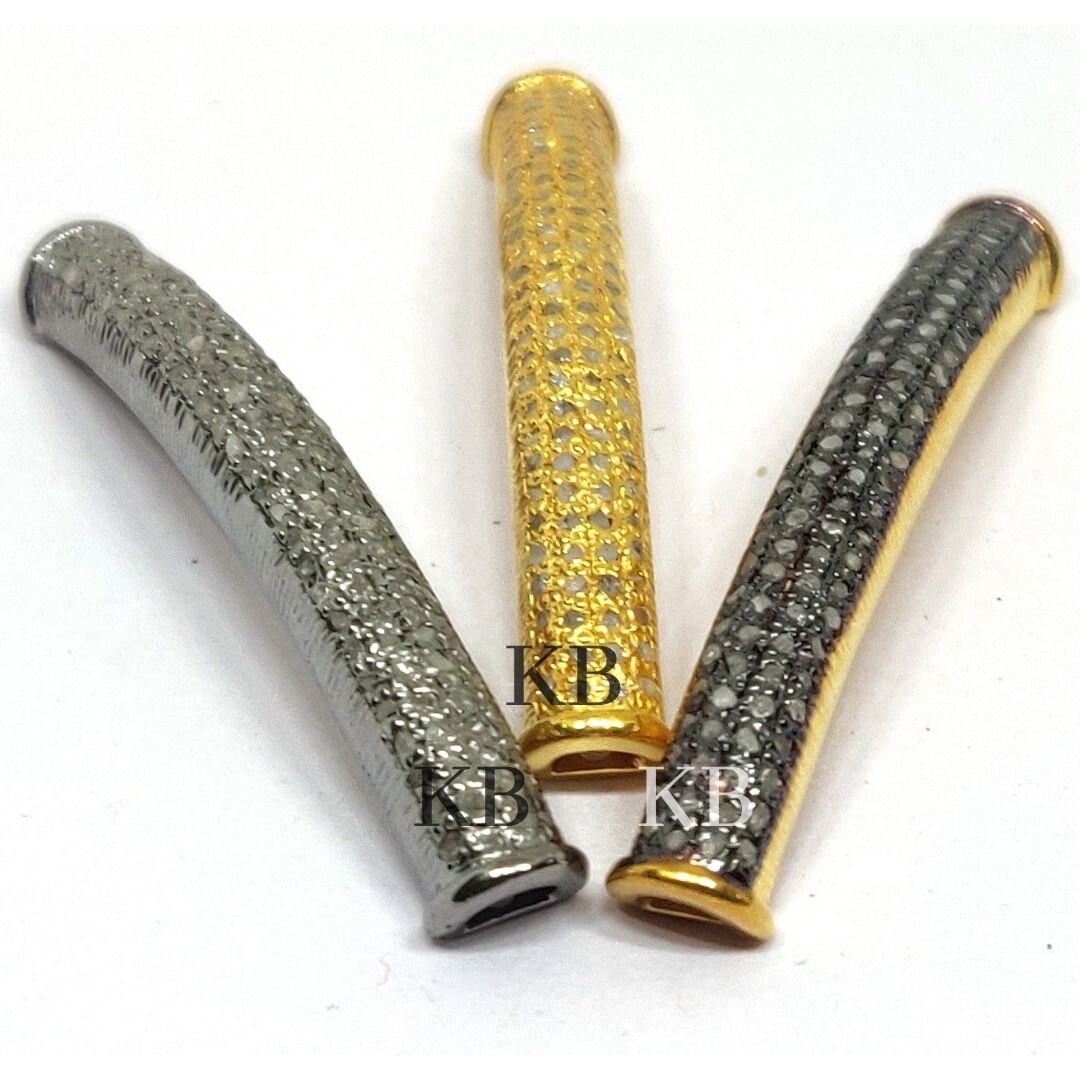 Pave Diamond Tube Beads, Beads, Long Tunnel Beads for Bracelet, Diamond ...