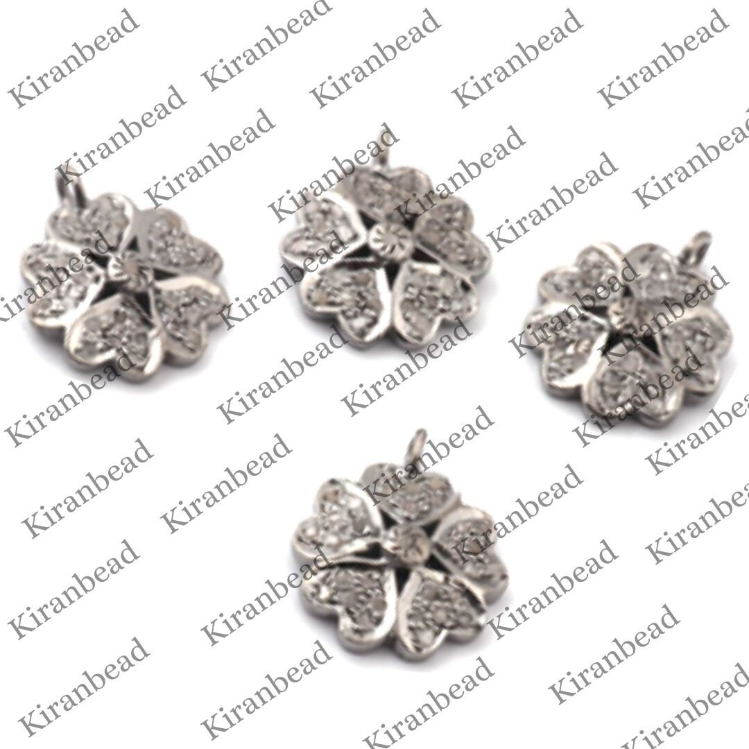 Heart Flower Charm, Pave Diamond Flower Charm, Charm Pendant, 925 ...