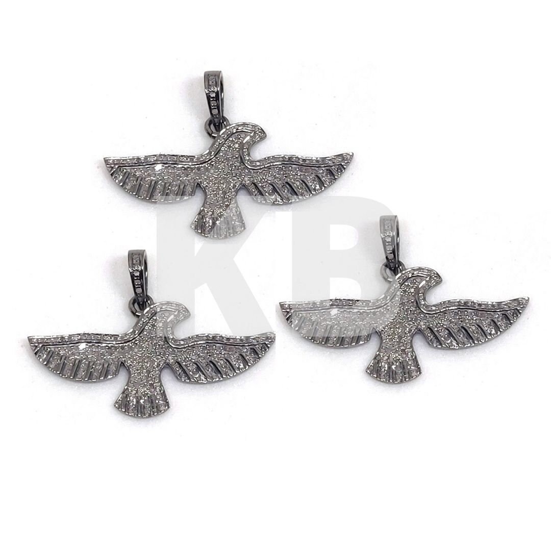 925 Sterling Silver Pave Diamond Bird Pendant, Bird Charm, Animal Charm ...