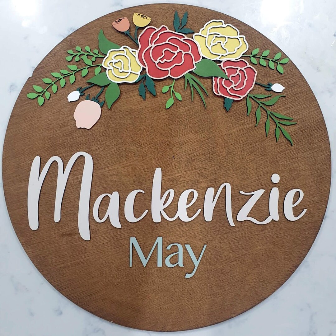 Personalised Timber Name Sign, Flower, Floral Garden, Nursery Name Sign ...
