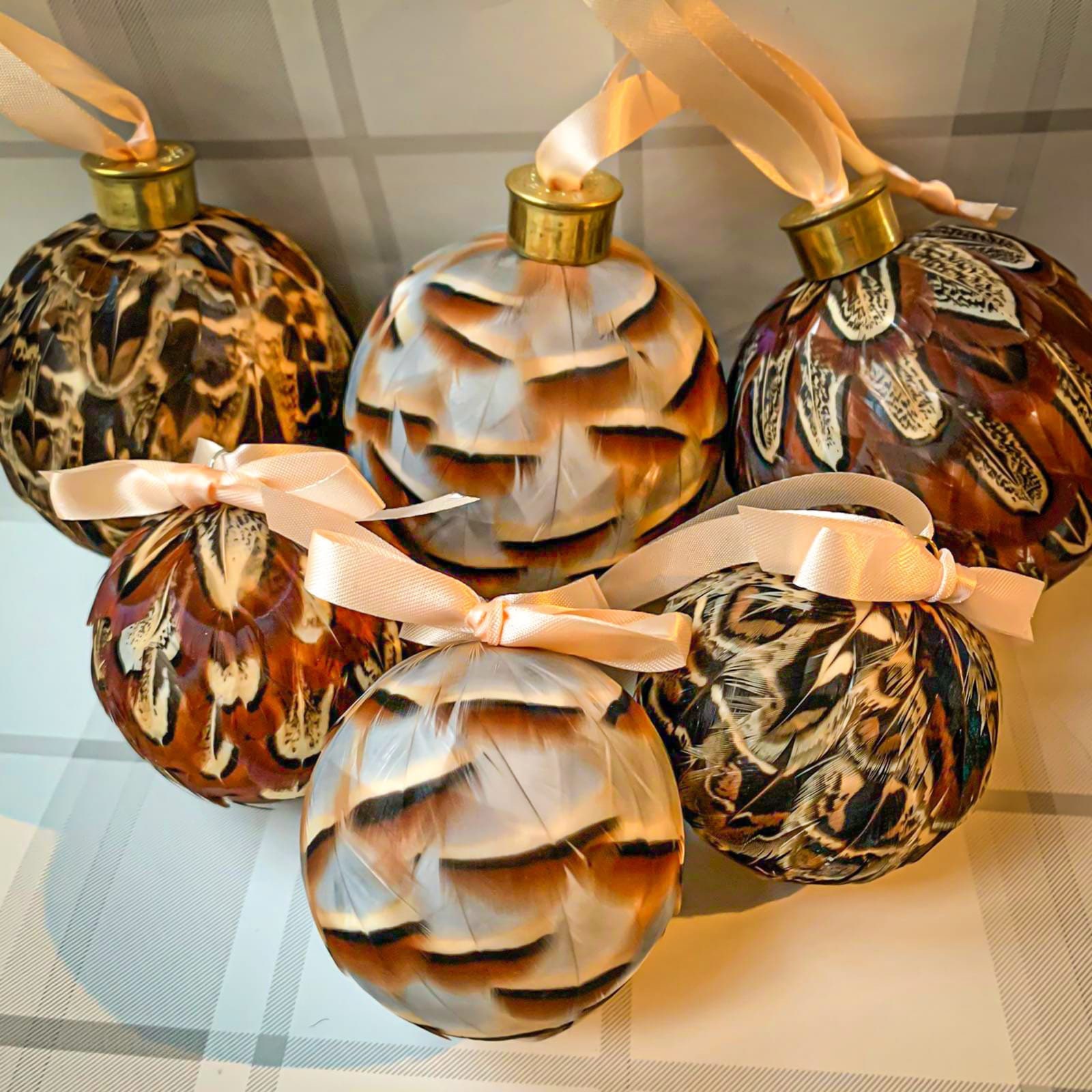 Box of 6 8cm Feather Bauble Made to Order Gamebird, Christmas Tree ...