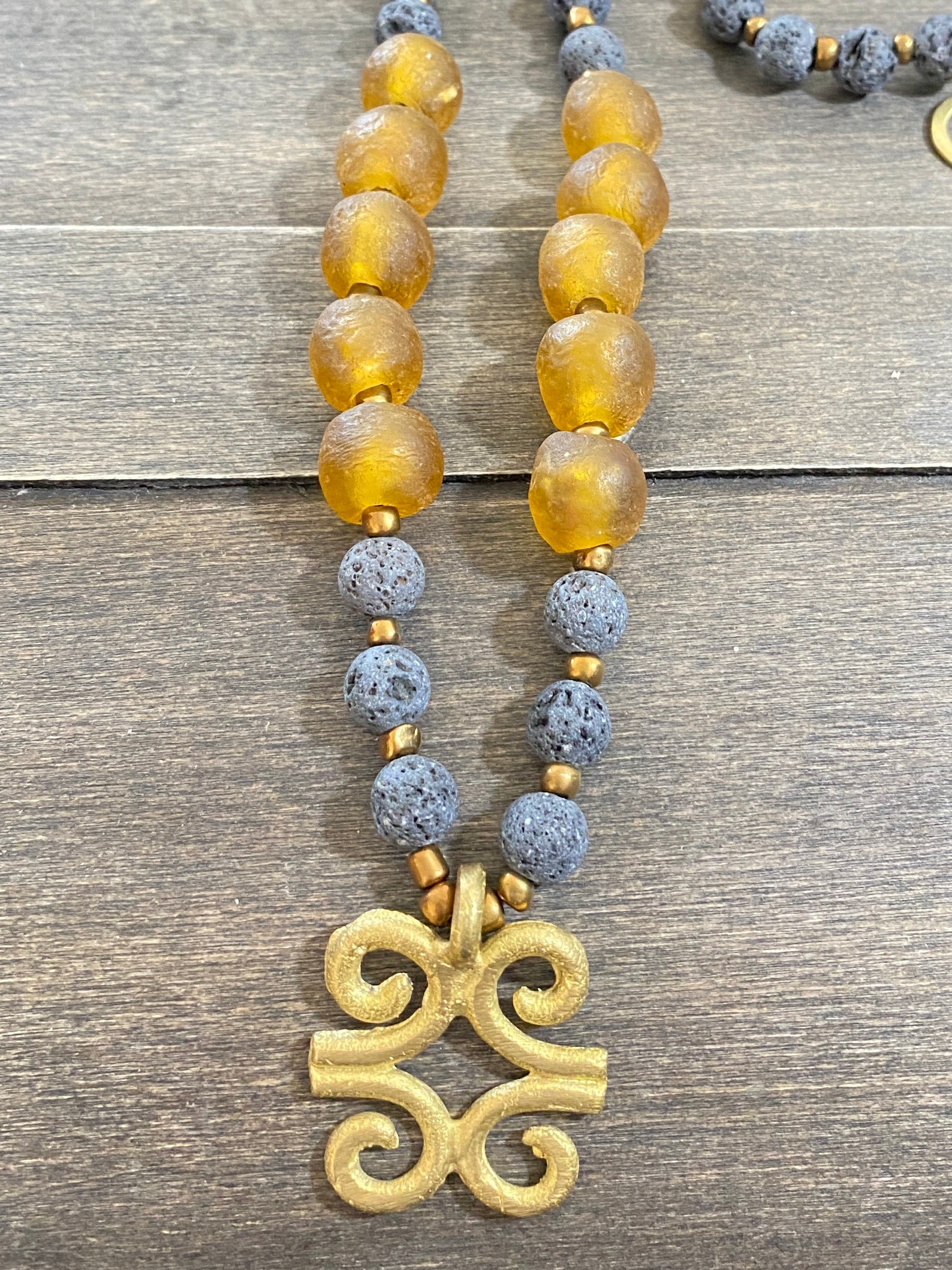 Man Shaman Necklace, Yellow Gray Statement Necklace, Holiday Gift ...