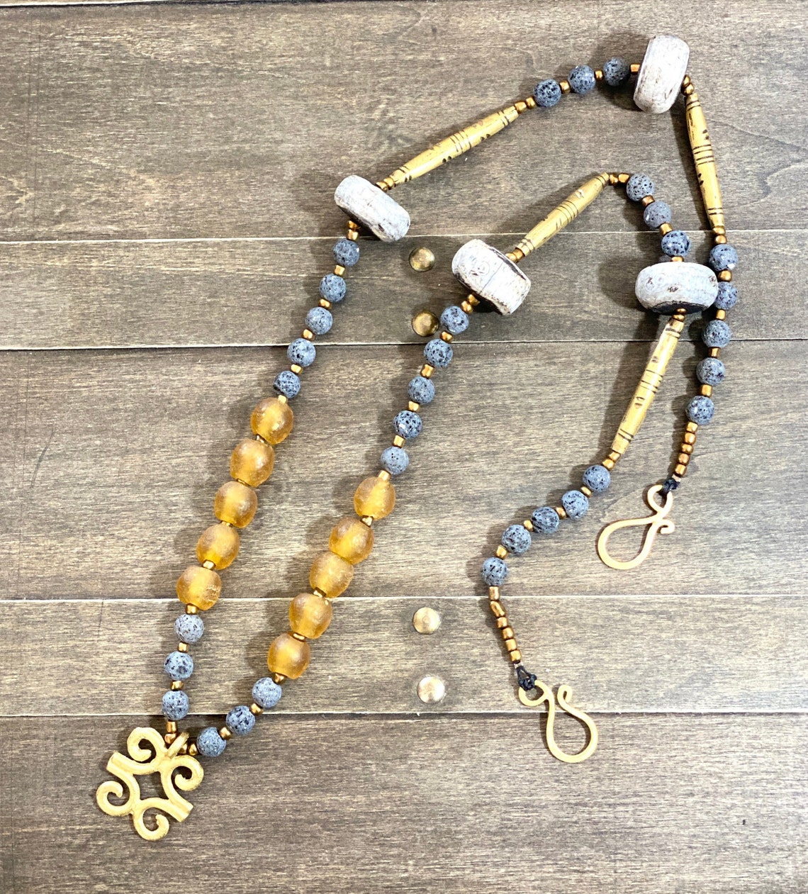 Man Shaman Necklace, Yellow Gray Statement Necklace, Holiday Gift ...