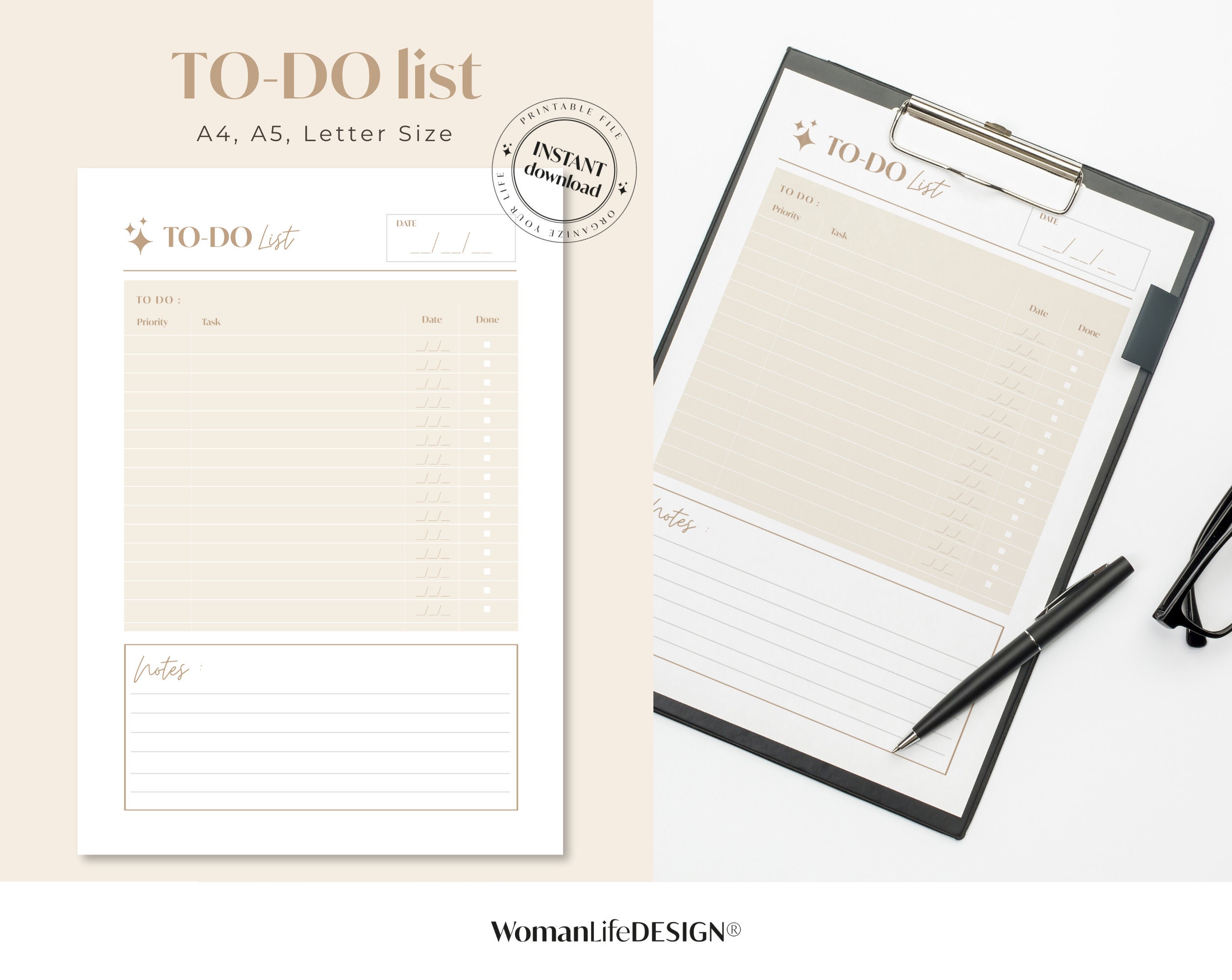 Elegant & Minimalist TO-DO List I Printable File I Instant Download I ...