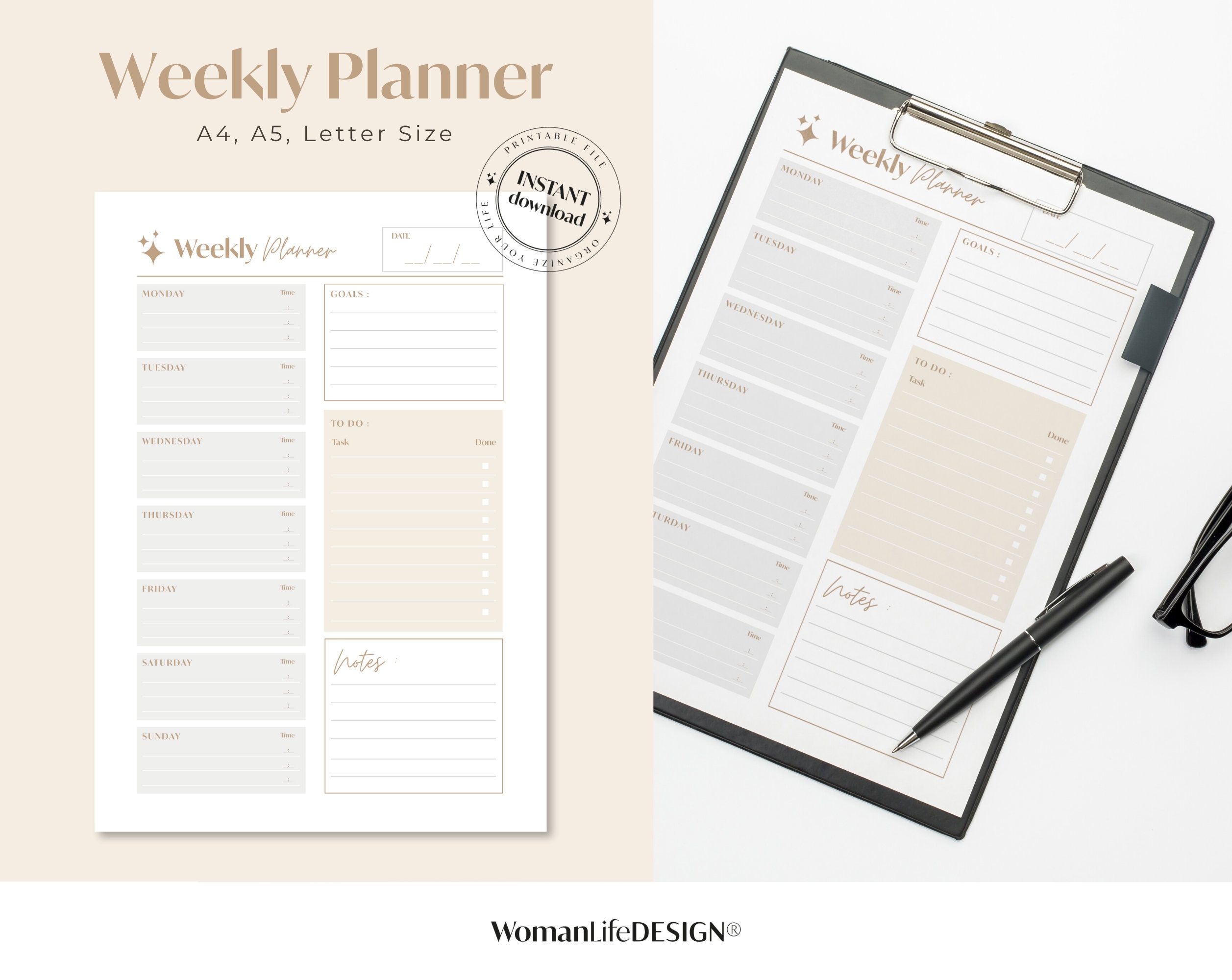 Elegant & Minimalist Weekly Planner I Printable File I Instant Download ...
