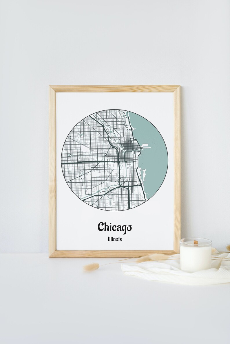 Circle Map Printable Chicago Street Map Wall Art Instant - Etsy