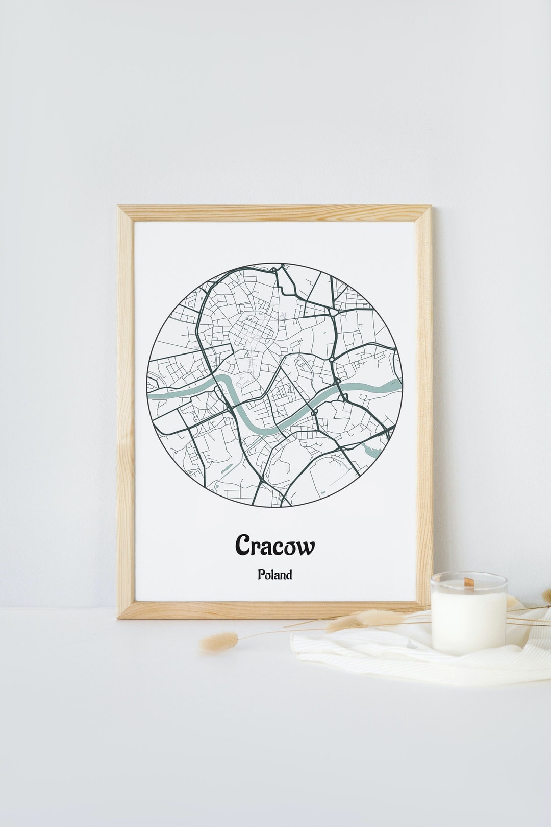 Circle Map Printable Crakow Street Map Wall Art Instant - Etsy