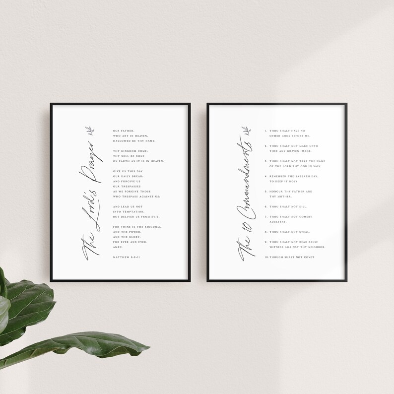 The Lord's Prayer & the 10 Commandments | Set of 2 | Christian Wall Art ...