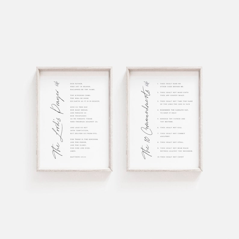 The Lord's Prayer & the 10 Commandments | Set of 2 | Christian Wall Art ...