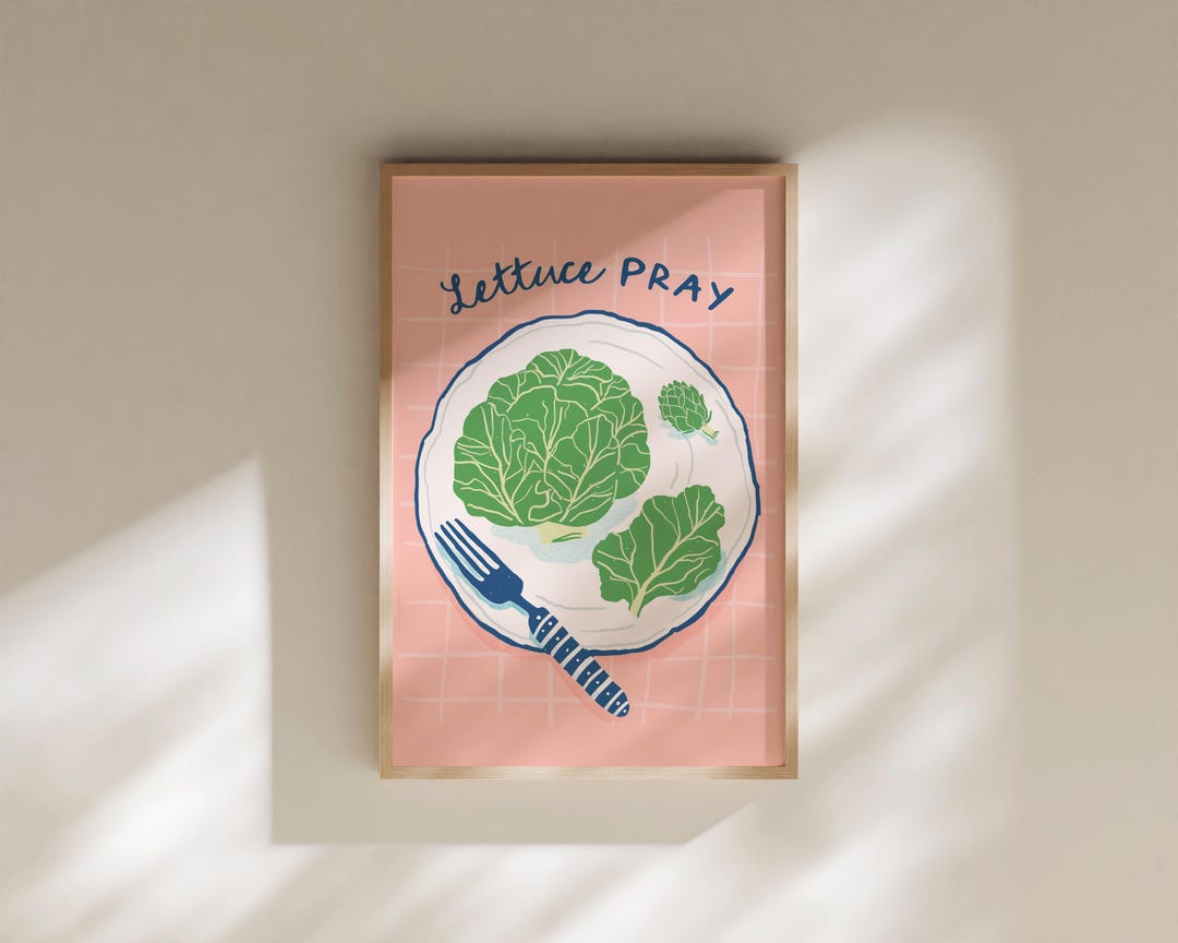 Lettuce Pray Christian Wall Art, Green Pink Nursery Poster, Aesthetic ...