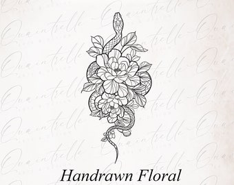 Peony and Snake Line Art Animals Svg, Eps, Pdf,/ Svg Cricut Art / Snake ...